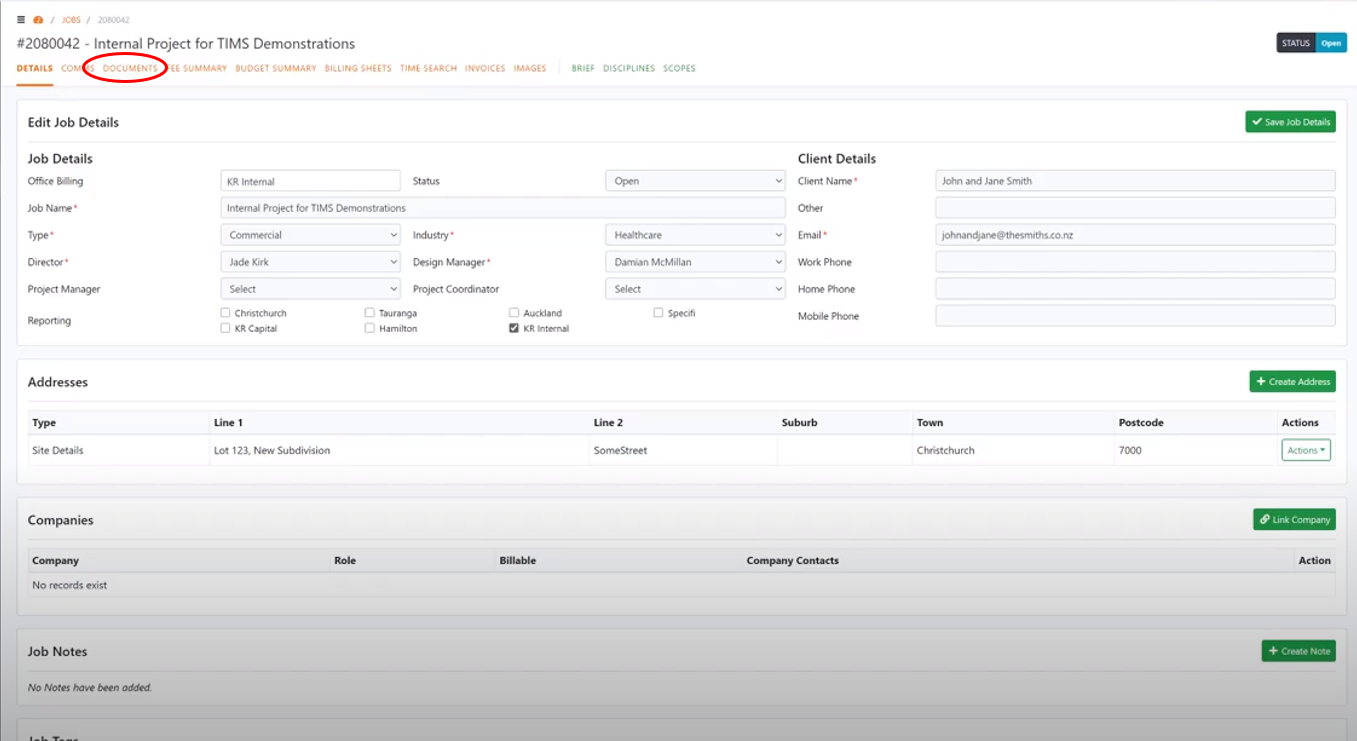 Documents Tab Tims Help